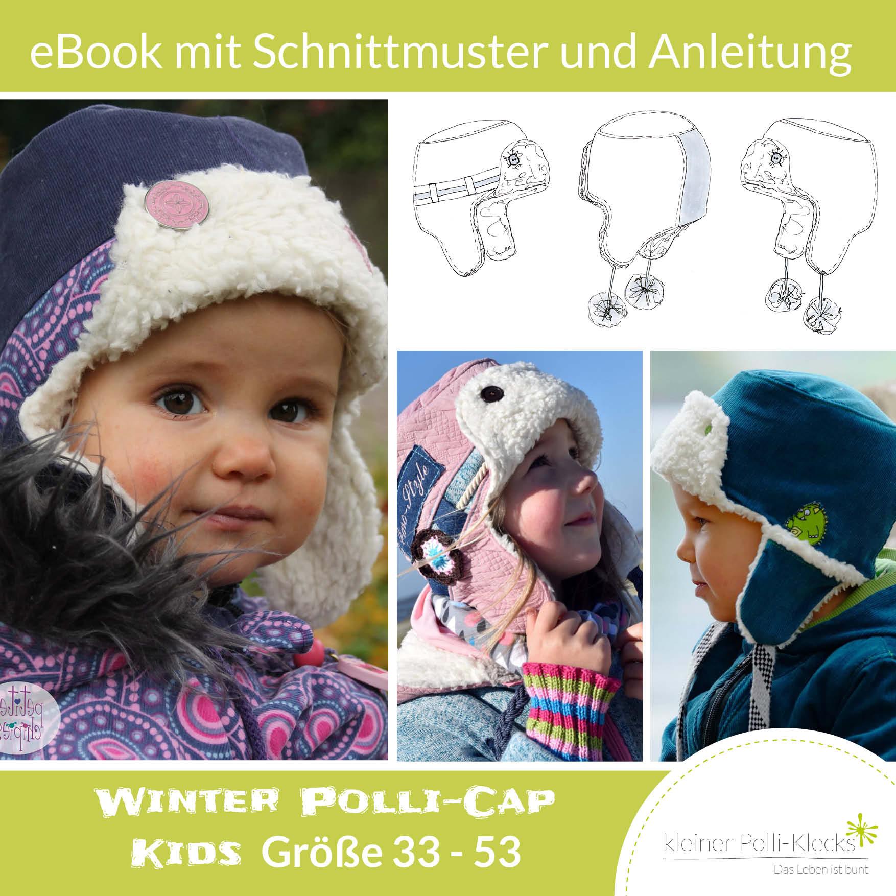 Fliegermütze - "Winter Polli-Cap Kids" - KU 33 - 53 - Schnitt + Anleit ...