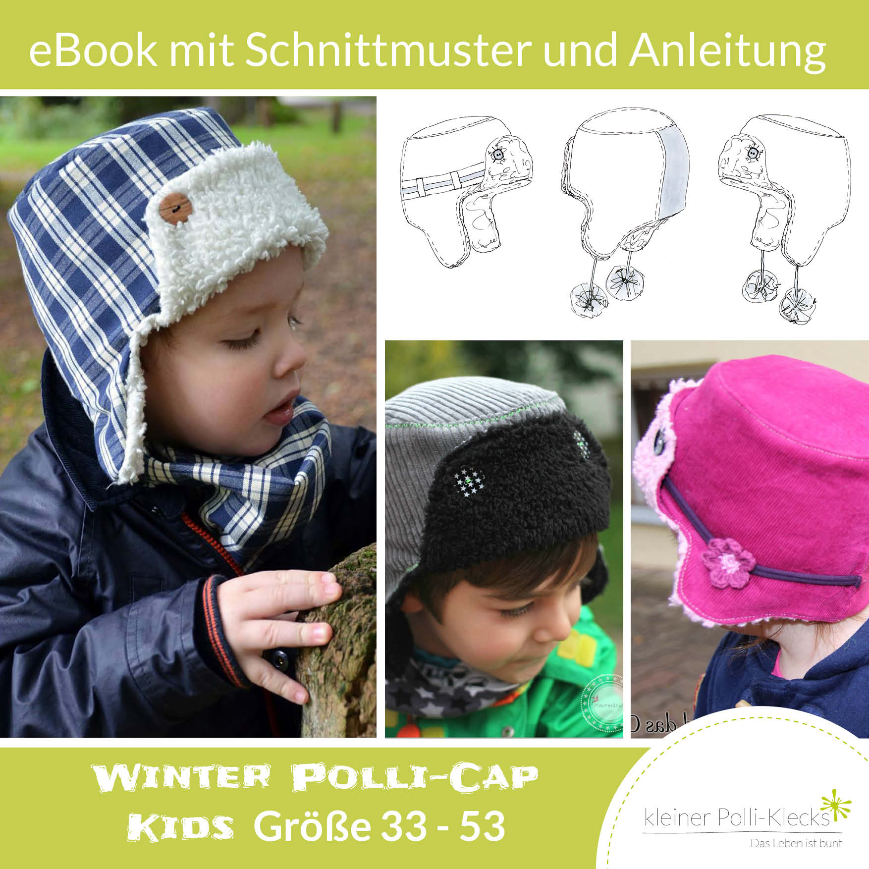 Fliegermütze - "Winter Polli-Cap Kids" - KU 33 - 53 - Schnitt + Anleit ...