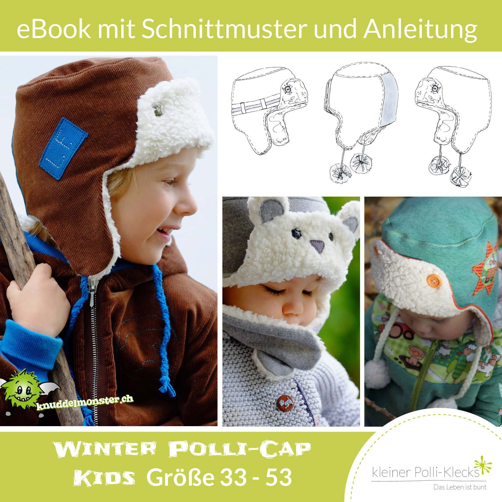 Fliegermütze - "Winter Polli-Cap Kids" - KU 33 - 53 - Schnitt + Anleit ...
