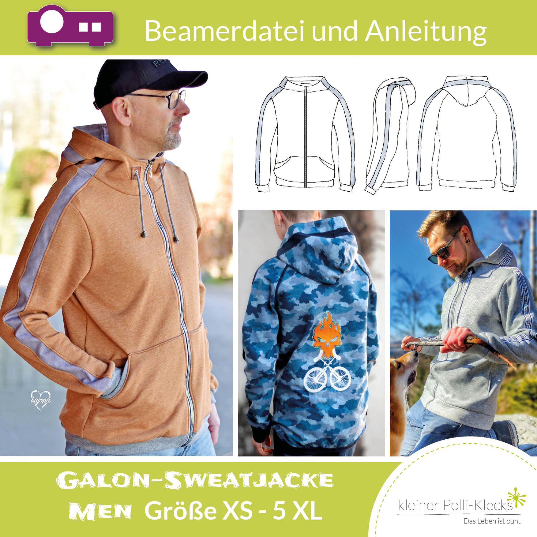 Beamer + Anleitung - "Galon-Sweatjacke" Men - Gr. XS - 5XL ...