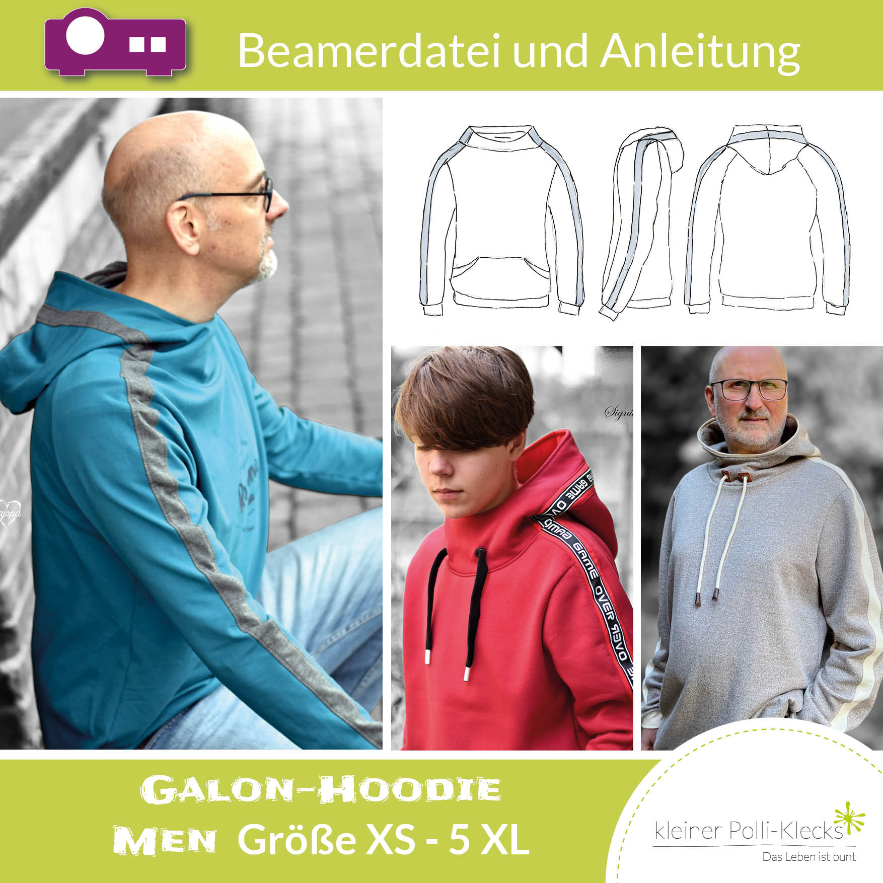 Beamer + Anleitung - "Galon-Hoodie" Men - Gr. XS - 5XL – kleinerpolliklecks