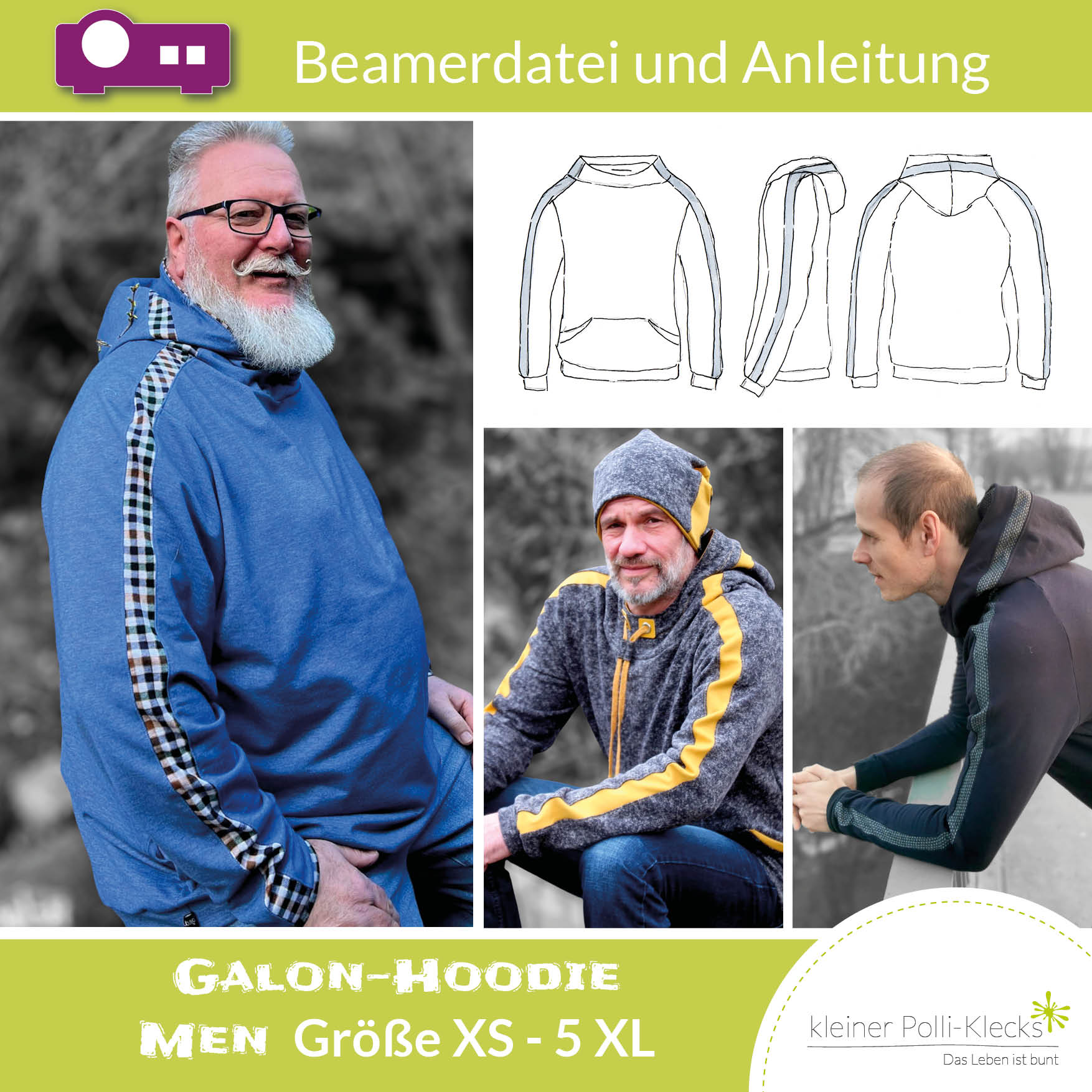 Beamer + Anleitung - "Galon-Hoodie" Men - Gr. XS - 5XL – kleinerpolliklecks