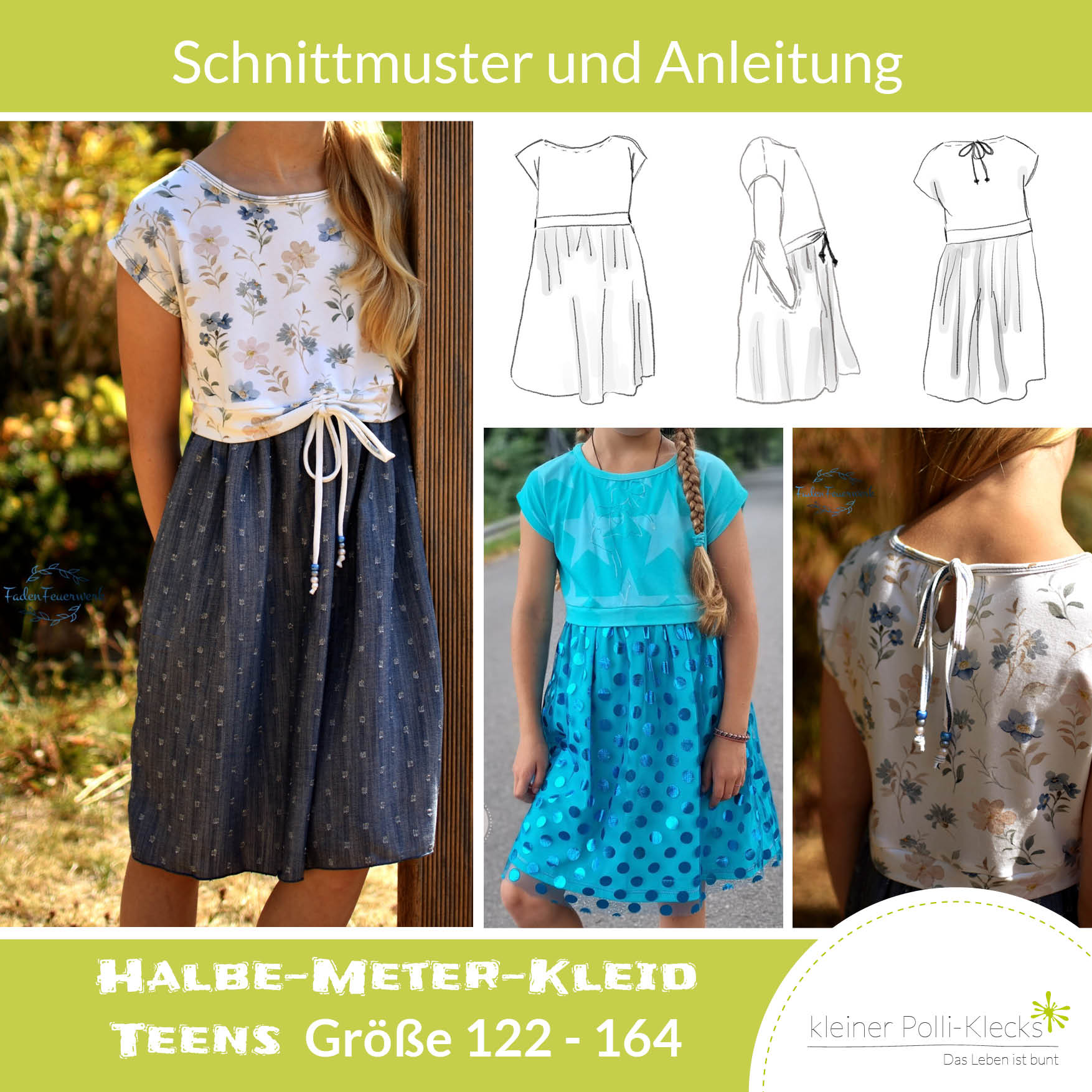 Halbe Meter Kleid Teens 122 - 164 - Schnitt und Anleitung ...